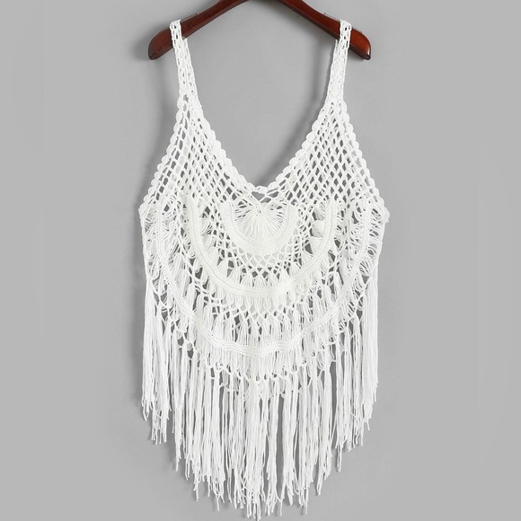 SHEIN | Swim | Shein White Boho Crochet Macrame Open Knit Sleeveless ...